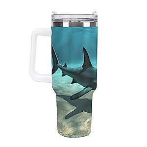 Hammerhead Shark Tumbler with Handle Travel Mug Water Bottle Tea Coffee Cup White-style