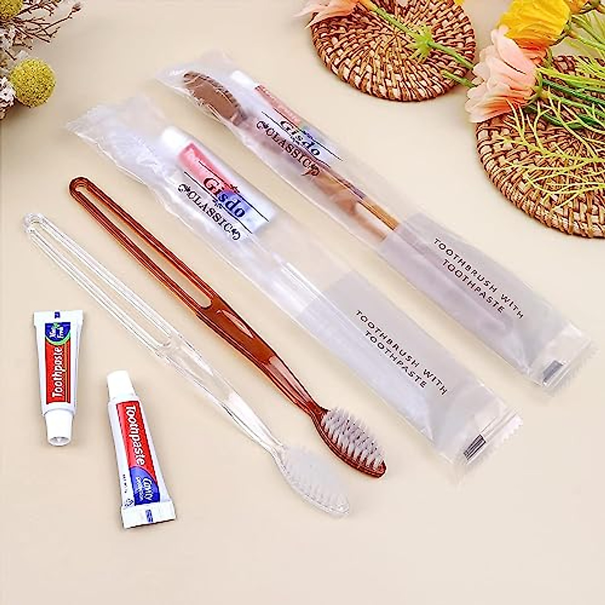 Disposable Toothbrushes with Toothpaste Individually Wrapped, 30 Pack Disposable Toothbrushes Bulk Toothbrushes Medium Soft Bristle, Manual Travel Toothbrush Kit for Travel Hotel Guest, 2 Colors