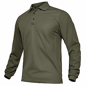 TACVASEN Long Sleeve Shirts for Men Tactical Performance Polo Shirts with Collar Quick Dry Fit Lightweight Work Shirts Workout Golf Army Green S