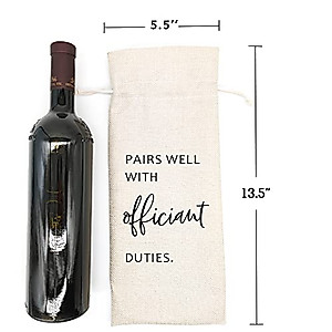 Socive Wedding Wine Bag, Officiant Wine Bag, Officiant Wine Bag Gift, Gift for Wedding Officiant, Pastor Gift, Ordained Minister - Burlap Drawstring Wine Bag
