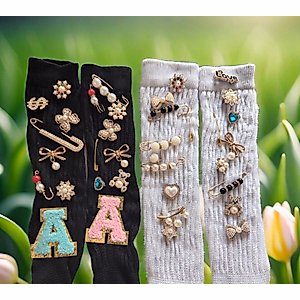 Charms for Socks Safety Pins 54pcs Brooches and Pins for Women Gold Junk Sock Charms Pins Jewelry Accessories Bulk Rhinestone Pearl Brooch Pins Button Pins for Women Clothes Hats Shoes Scarf Shawl