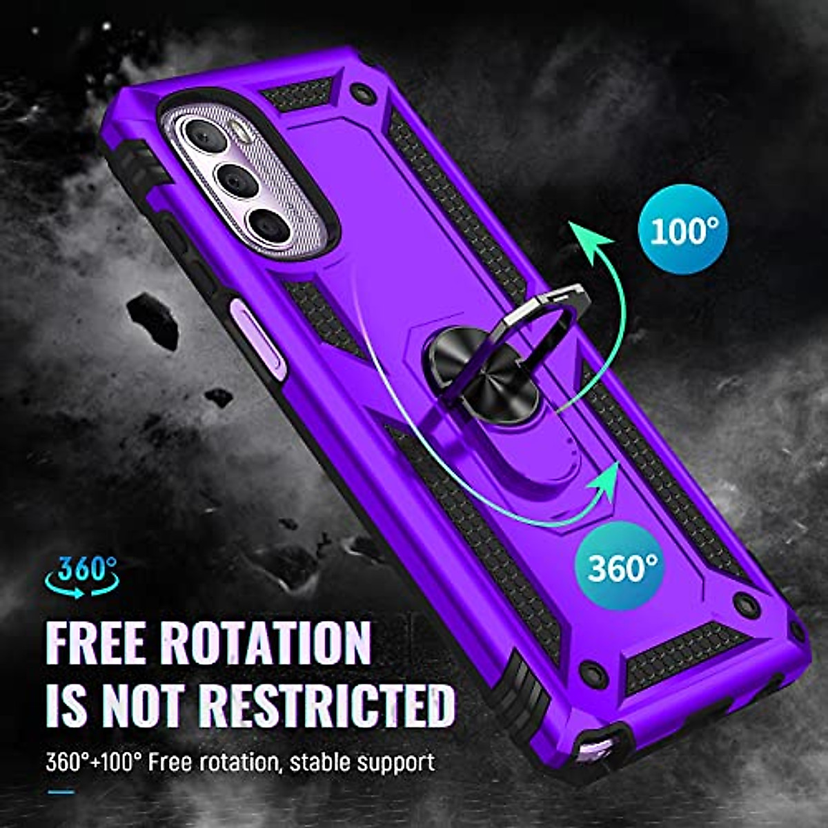 Androgate Moto G Stylus 2022 4G Case - Military-Grade Metal Ring Kickstand, 15ft Drop Tested, Shockproof with HD Screen Protector, Purple
