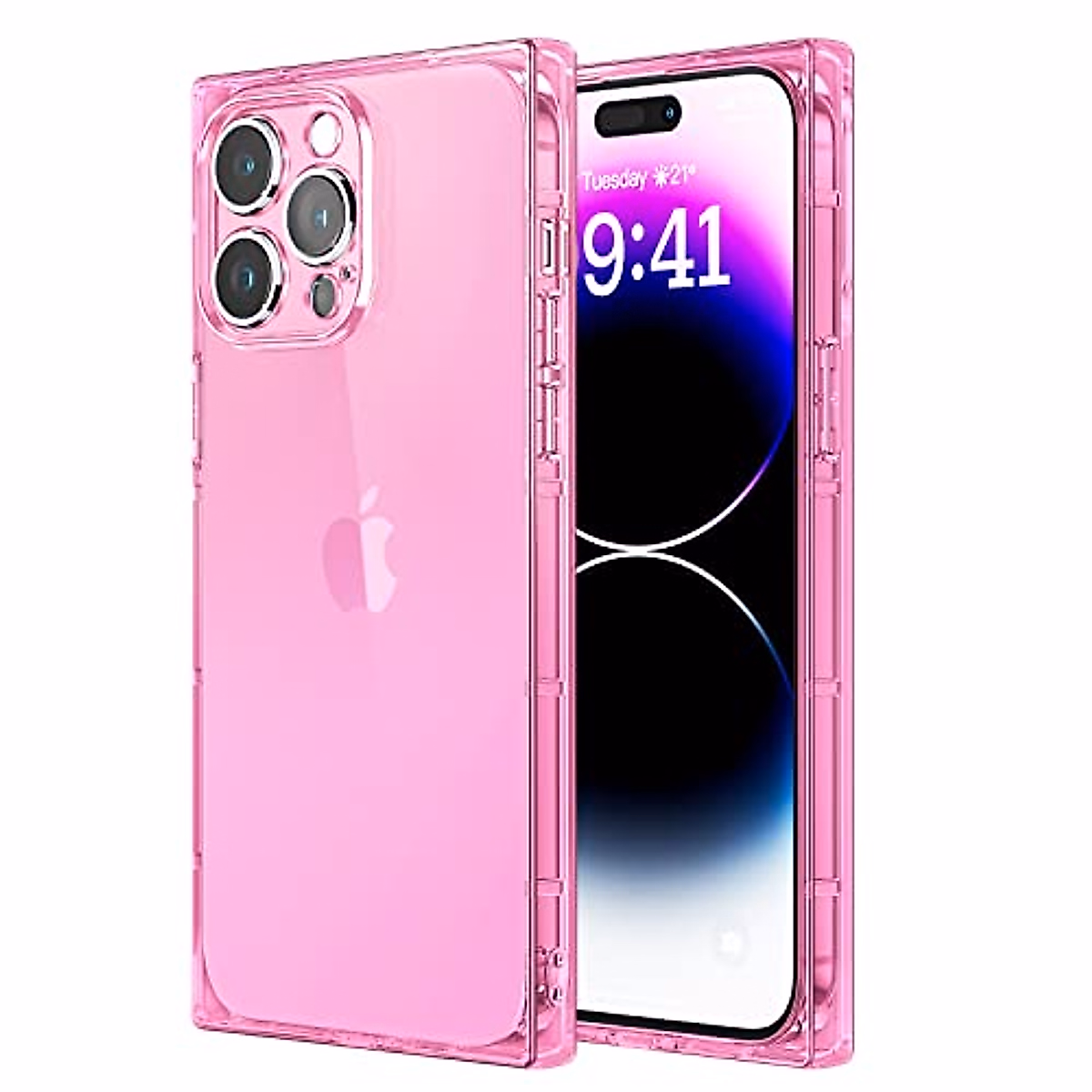 Tzomsze Square iPhone 14 Pro Case for Women Girl,Full Camera Lens Protection Soft TPU Protective Shockproof Cover for iPhone 14 Pro 2022 6.1 Inch-Pink
