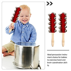 NUOBESTY 2pcs Christmas Hand Jingle Bells Wooden Shaker Jingle Bells Stick Musical Percussion Instrument Toy Kids Sleigh Bells for for Holiday Home Christmas Decoration Red