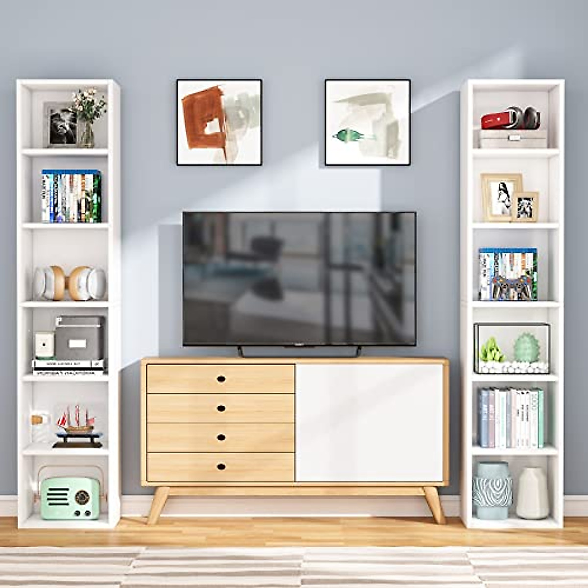 Tribesigns 70.9 Inch Tall Narrow Bookcase, Modern White Corner Bookcase with Storage, 6 Tier Cube Display Shelves for Home Office