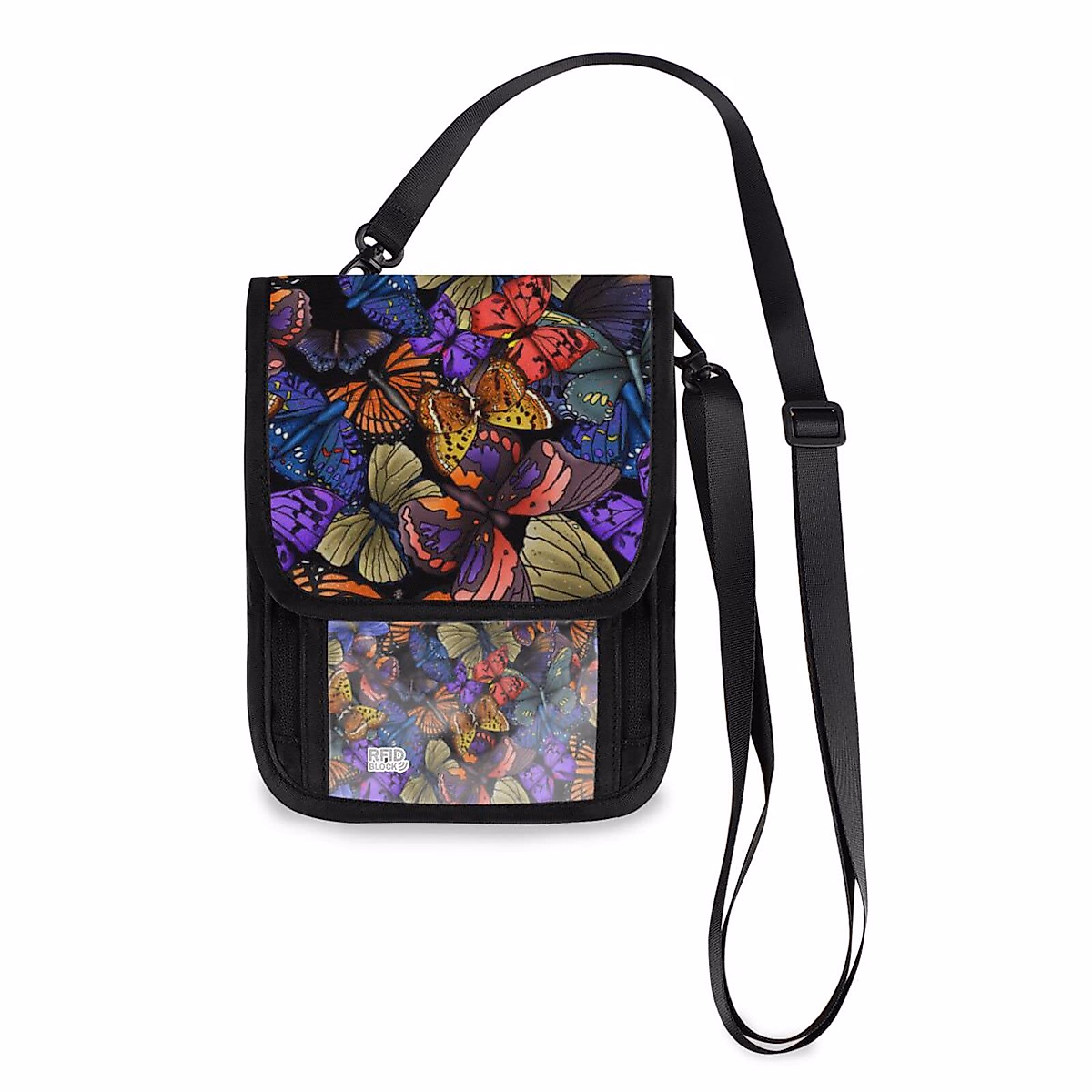 Small Crossbody Cell Phone Purse Bag 099 for Women Wallet Purse Brown Blue Butterfly Pattern Colorful Elegant Deco Mini Messenger Shoulder Handbag