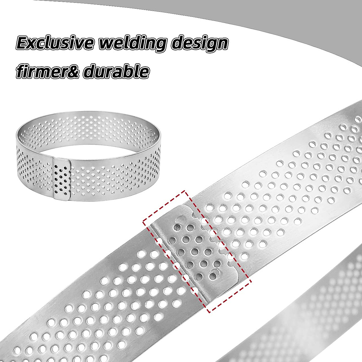 Uyauld Stainless Steel Tart Ring, 9CM Heat-Resistant Perforated Cake Mousse Ring, French Pastry Baking Mold Round Shape (10 Round 3.5 inch)