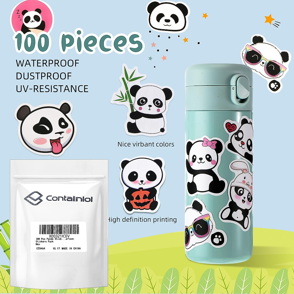 100 Pcs Panda Stickers for Kids Laptop Water Bottles Phone Computers Luggage Cute Panda Stickers Panda Gifts Panda Party Decorations Panda School Supplies Cartoon Stickers Pack