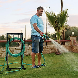 Winpull Garden Hose Holder Water Hose Holder with 4 Spikes, Freestanding Hose Hanger Outdoor Hold Stand Heavy Duty 6 Hooks Metal Garden Hose Storage Hose Reel Rack for Outside (Black)