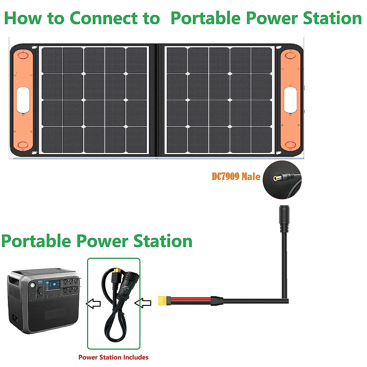 DC 7909 Female to XT90 Male ConnectorsAdapter Connect Solar Panel for Lipo Battery Pack Compatible Portable Power Station AC200P AC200MAX and Solar Generator 1M/3Ft