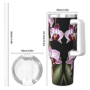 HULIBIN Bell orchid pattern Print Double Deck Stainless Steel Travel Coffee Cup With Lid 40 Oz Ice Bully Cup