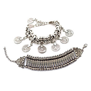 Zealmer Boho Bracelet Set Bohemian Coin Bracelet Tribal Statement Design Hand Bracelet 2 Types