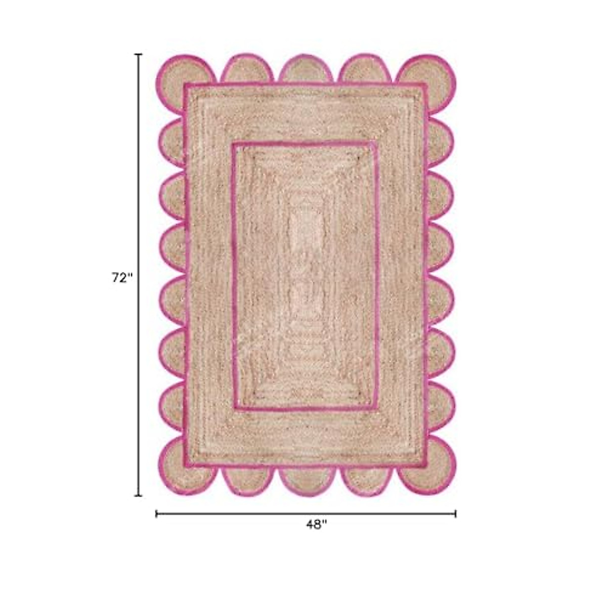 Chouhan Rugs Area Rug Natural Jute Hand Braided Rug Pink Scalloped Runner