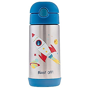 Stephen Joseph Double Wall Stainless Steel Bottles, Insulated Water Bottle for Kids Toddlers, Vacuum Insulated Bottle with Straw, BPA-Free Water Bottle – 11.8 Ounces, ROCKET (SJ1212)