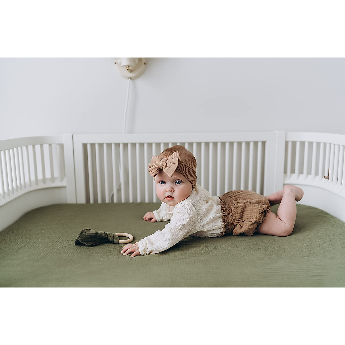 Little Babes 100% Organic Cotton Muslin Crib Sheet | Fitted Crib Sheet for Standard Crib Mattress or Toddler Mattress | Breathable Sheets |Neutral Crib Sheets| Included: Bunny Comforter| Olive Green