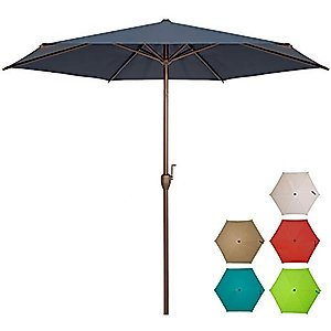 Ogrmar 9 FT Patio Umbrella Outdoor Table Umbrella with Push Button Tilt and Crankfor Terrace, Backyard, Garden, Courtyard, Swimming Pool, Lawn (Navy Blue)