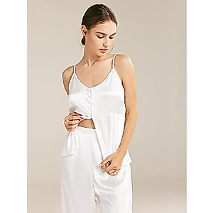 AW BRIDAL White Satin Pajamas Set for Women Silk Sexy Lingerie Camisole with Pants Set Sleepwear for Wedding Bridal Shower Party, White XL