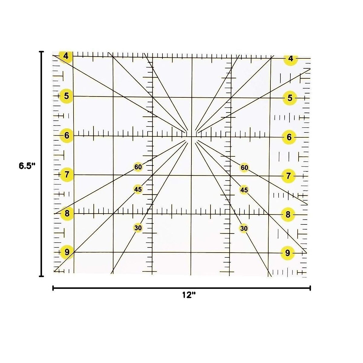 AUTOTOOLHOME Quilting Ruler Acrylic Quilters' Ruler for Easy Precision Cutting Fabric Paper, 6.5" x 12" for Quilting, Sewing & Crafts Template