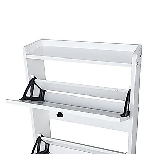 YIYIBYUS Shoe Organizer Three-Tiered Bucket Shoe Storage Cabinet Home Modern White Shoe Rack Shelf Fold-Out Drawers for Outdoor Indoor Entryway 19.68x6.69x43.31in