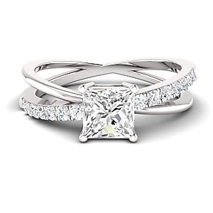 Diamondere Natural and Certified Diamond Engagement Ring in 14K White Gold | 0.77 Carat Sidestone Ring for Women, US Size 6