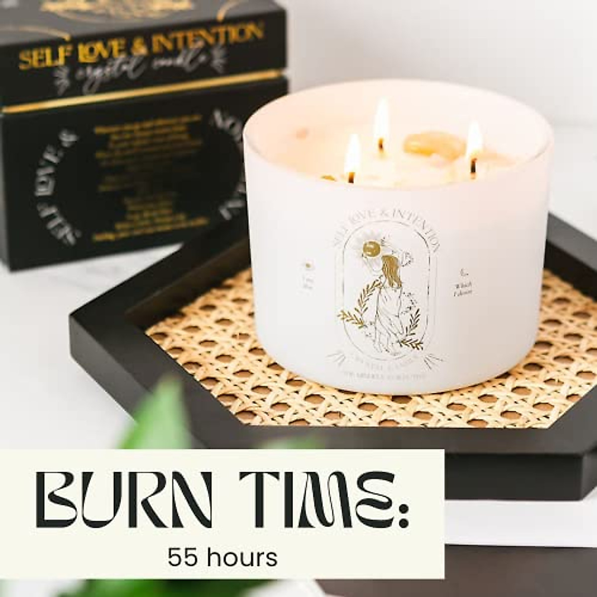 Healing Crystal Candle - 12oz Soy Candle with Crystals Inside. Manifestation Aromatherapy Candle, Spiritual Gifts for Women. Crystals and Healing Stones, Self Love Three Wick Zodiac Astrology Candles