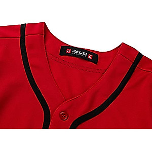 EALER BJW80 Womens Button Down Baseball Jersey, Blank Softball Team Uniform, Hip Hop Hipster Plain Tshirts Short Sleeve Active Tee Shirts Red