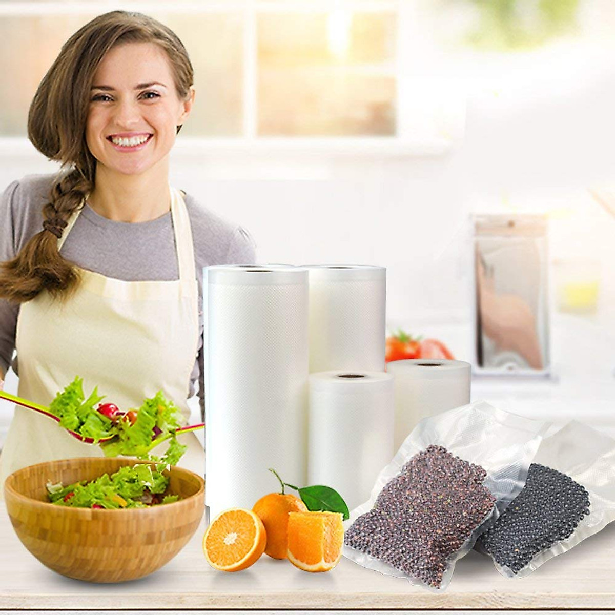 WishDirect Vacuum Sealer Bags Rolls (2-Pack), 8” X 50’ Heavy Duty Commercial Grade Embossed Bags for Food Preservation Freezer Sous Vide Cooking(Total 100 Feet)