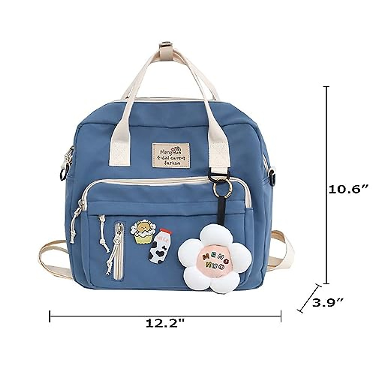 MUSICARD Girls Kawaii Backpack with Cute Pins and Pendant, Japanese Schoolbag Aesthetic Rucksack with Accessories for Teens