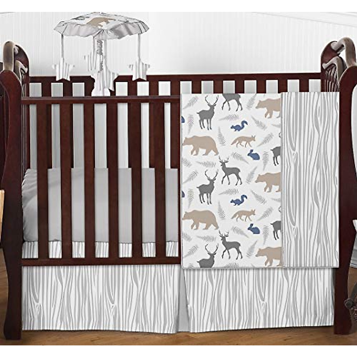 Sweet Jojo Designs Baby Children Kids Clothes Laundry Hamper for Blue Grey and White Woodland Animals Bedding Set