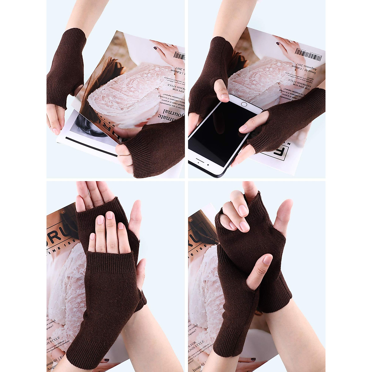 4 Pairs Cashmere Fingerless Gloves Wrist Warmers with Thumb Hole for Women and Men (7.5 x 3.5 inches)()