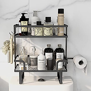 CAEKAIGTA Over The Toilet Storage Shelf, Bathroom Over Toilet Storage Shelf, 2 Tier Above Toilet Storage with Toilet Paper Holder, No Drilling with Wall Mounting Design, Space Saver (Black)