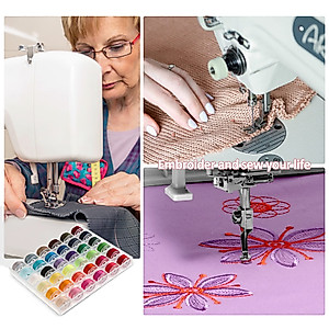 ilauke 36Pcs Bobbins Sewing Thread with Bobbin Case, Size A Prewound Sewing Bobbins, Polyester Thread Compatible for Brother/Singer/Babylock/Janome/Elna Embroidery Machine