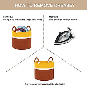 OIAHOMY 13.8x13.8x17.7 Inches Nursery Hamper, Decorative Blanket Basket for Living Room, Tall Laundry Basket With Handles, Large Nursery Clothes Hamper, Woven Laundry basket Organizer (Yellow)