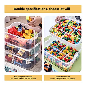 Building Blocks Storage 1 Layer Plastic Toy Storage Organizer for Lego Box Clear Toy Storage Bins with Baseplate Lid and Removable Tray for Bead Tool Sewing