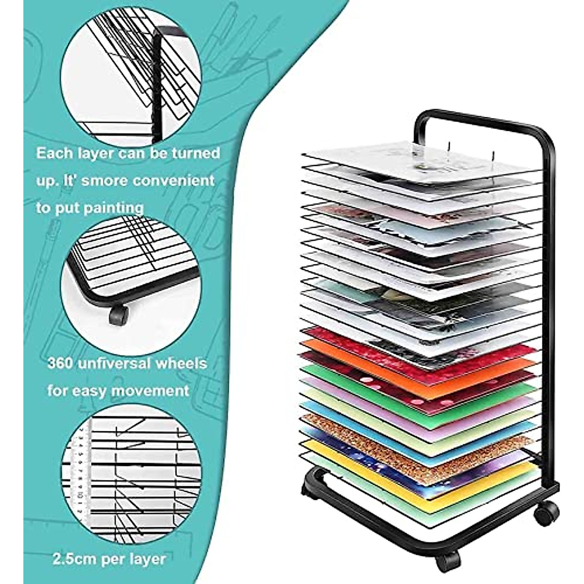Art Drying Rack, Foldable Floor-Standing Easel, Wire Mesh 8KA3 Oil Painting Panel Display Rack, Suitable for Art School Creative Studio
