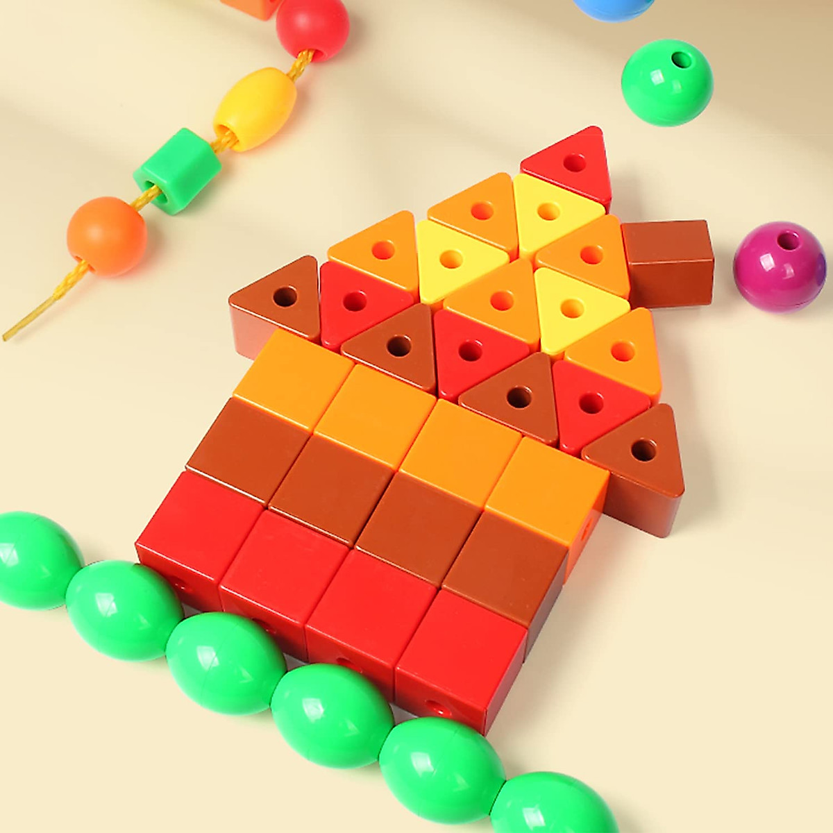 Lacing Beads Educational Threading Toy-50 Jumbo Stringing Toy Montessori Toys, Fine Motor Skills Cognitive Skills Occupational Therapy Toys for Toddlers 3,4,5,6 Years, Preschool Kids, Autism