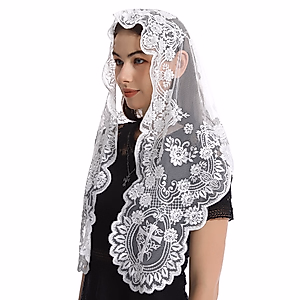 Bozidol Church Triangular Head covering - Cross Chalice Embroidered Vintage Church Veil for Women