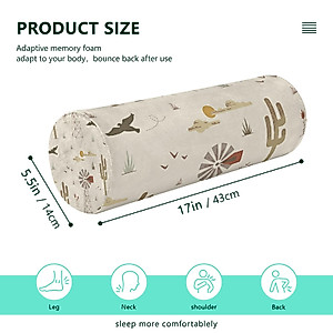 xigua Western Desert Pattern Neck Roll Pillow for Neck Relief with Removable Washable Cover - Memory Foam Round Cylinder Bolster, Ergonomically Designed for Head, Neck, Back, and Legs