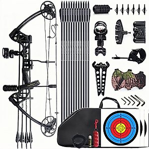 Lanneret Compound Bow and Archery Sets - Right Hand Archery Compound Bows 0 - 70 lbs Draw Weight Adjustable for Adults and Beginners，Hunting Bow Kit for Beginner Black