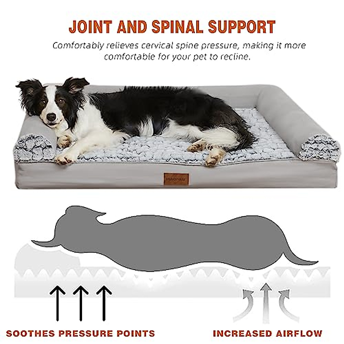 MIAO PAW Comfortable Orthopedic Dog Beds for Medium Large Dogs Egg- Foam Dog Crate Bed Removable Bolsters Washable Cover