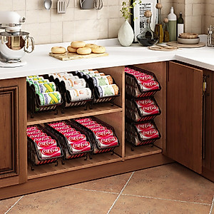 Wisdom Star 4 Pack Stackable Soda Can Organizer Dispenser, soda can organizer for Refrigerator. Canned Food Storage Rack for Fridge, Pantry, Kitchen, Countertops, Cabinets, Black