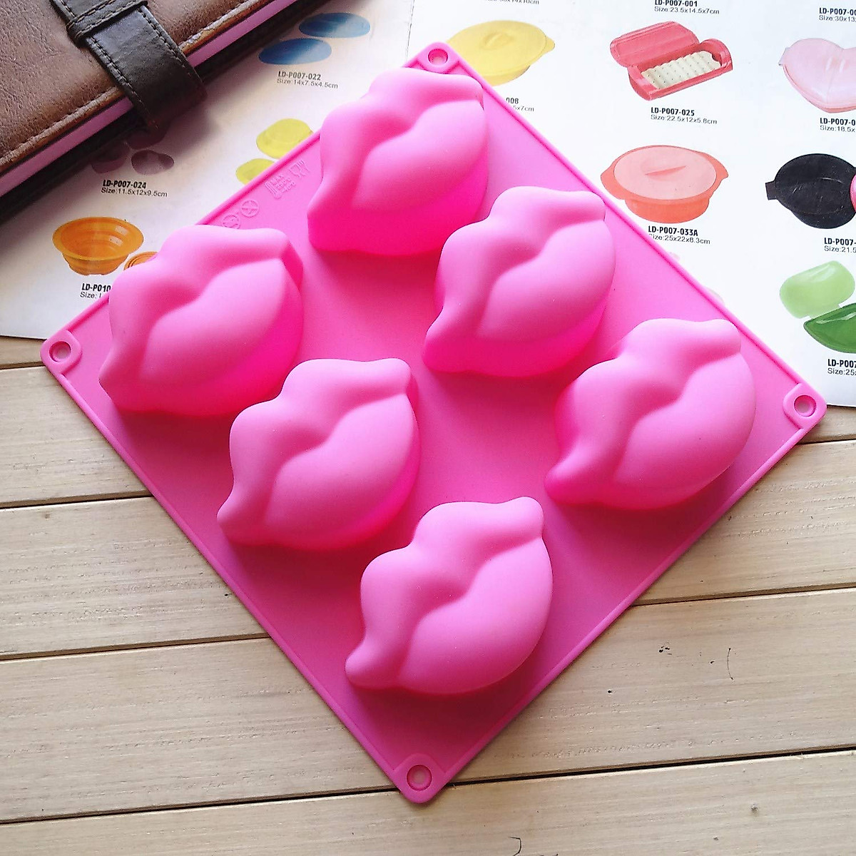 2 Pack Hot Lips Soap Molds, 3D Sexy Red Lips Kisses Collection Silicone Molds Chocolate Candy Bath Bomb Lotion Bar Mould Ice Cube Tray Cupcake Cake Baking Pan Wedding Party Supplies