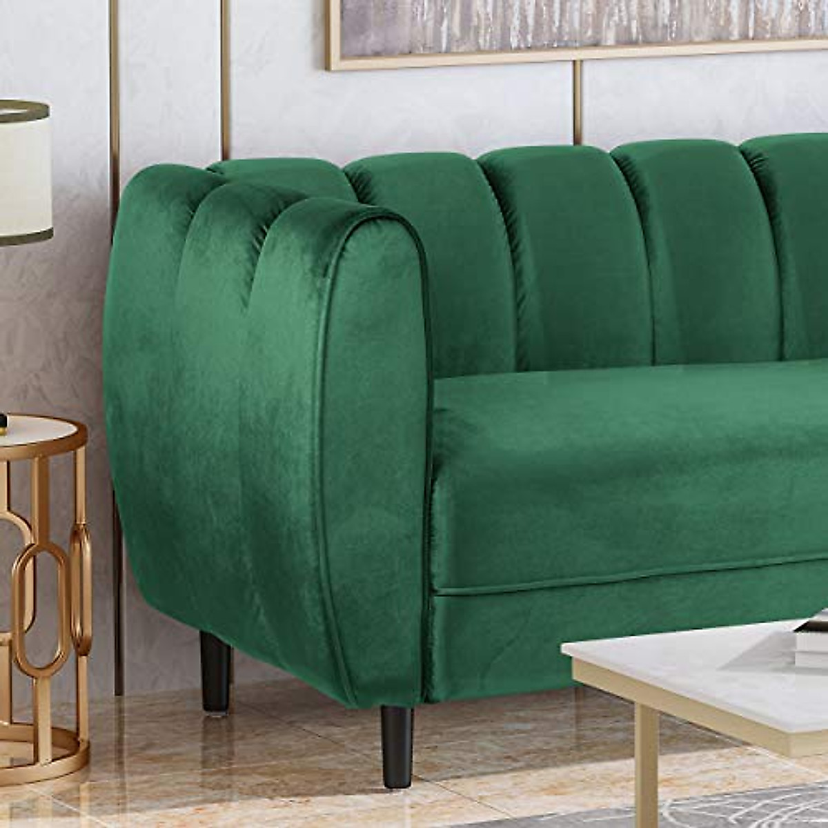 Christopher Knight Home Miranda Velvet 3 Seater Sofa, Emerald, Dark Brown