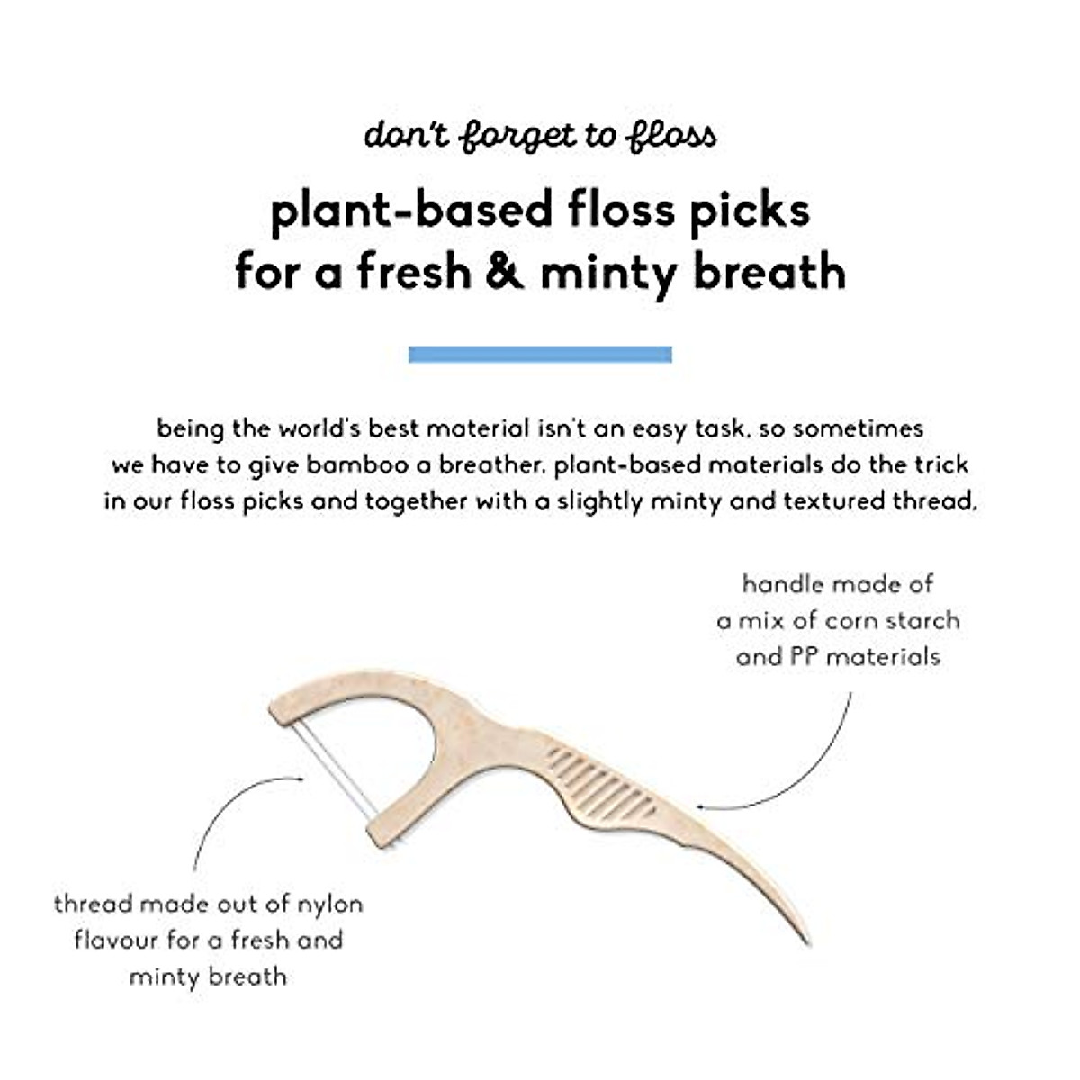 The Humble Co. Floss Picks (200 Count) – Sustainable, Plant Based and Eco-Friendly Natural Dental Floss Picks for Dental Hygiene, Oral Care, and Gum Health, Cruelty Free (Mint, Double Thread)