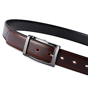 Belts for Men Reversible Leather 1.25” Waist Strap Fashion Dress Buckle Beltox (Rectangle Rotated Buckle with Burnt Umber/Black Belt, 36-38)