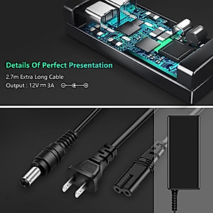 FITE ON AC 100-240V to DC 12V 3A 36W Power Supply Adapter Cable Cord Charger Replacement for VILTROX Studio Light kit Ring Light LED Studio Round Light Video Shoot Photography