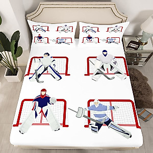 Ice Puck Game Sheets Set Ice Hockey Sports Player Bedding Set for Kids Bed Sheet Set Splash Ink Style Sheets with Deep Pocket Fitted Sheet Black Gaming Room Decor 4Pcs with 2 Pillow Case Full Size