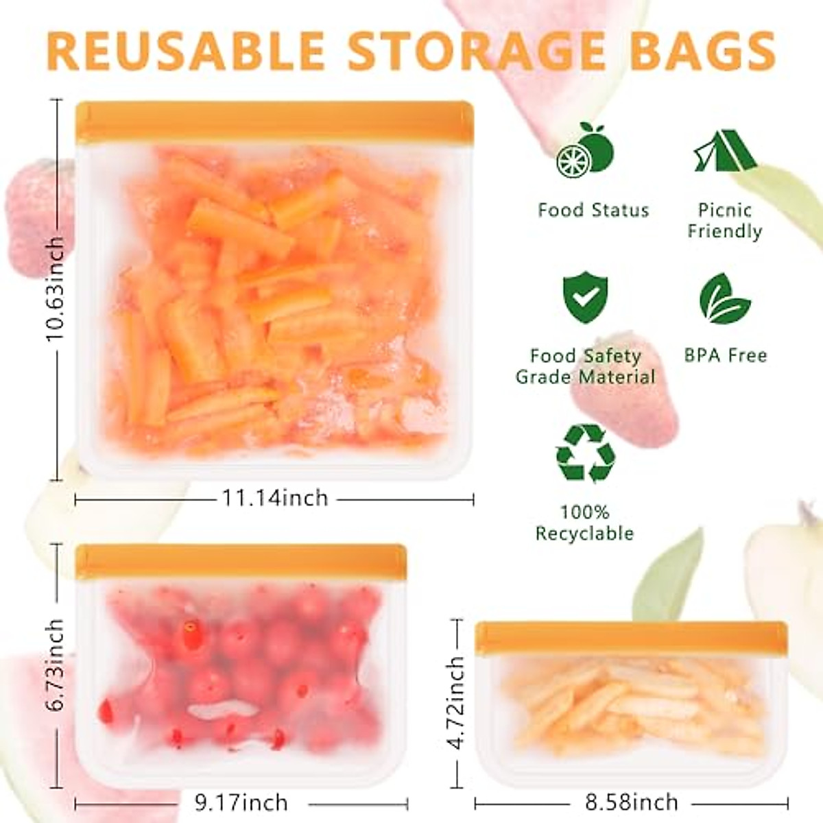 BPA Free Freezer Bags Reusable, Gallon Freezer Bags Silicone, Extra Thick Leakproof Reusable Freezer Bags Silicone and Plastic Free Lunch Bags Food Storage (10 Pack)