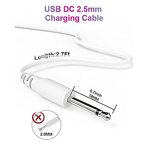 Bicmice USB DC Charging Cable 2.5mm DC Charger Cord 2.7Ft Replacement for Massager-2 Pack(White)