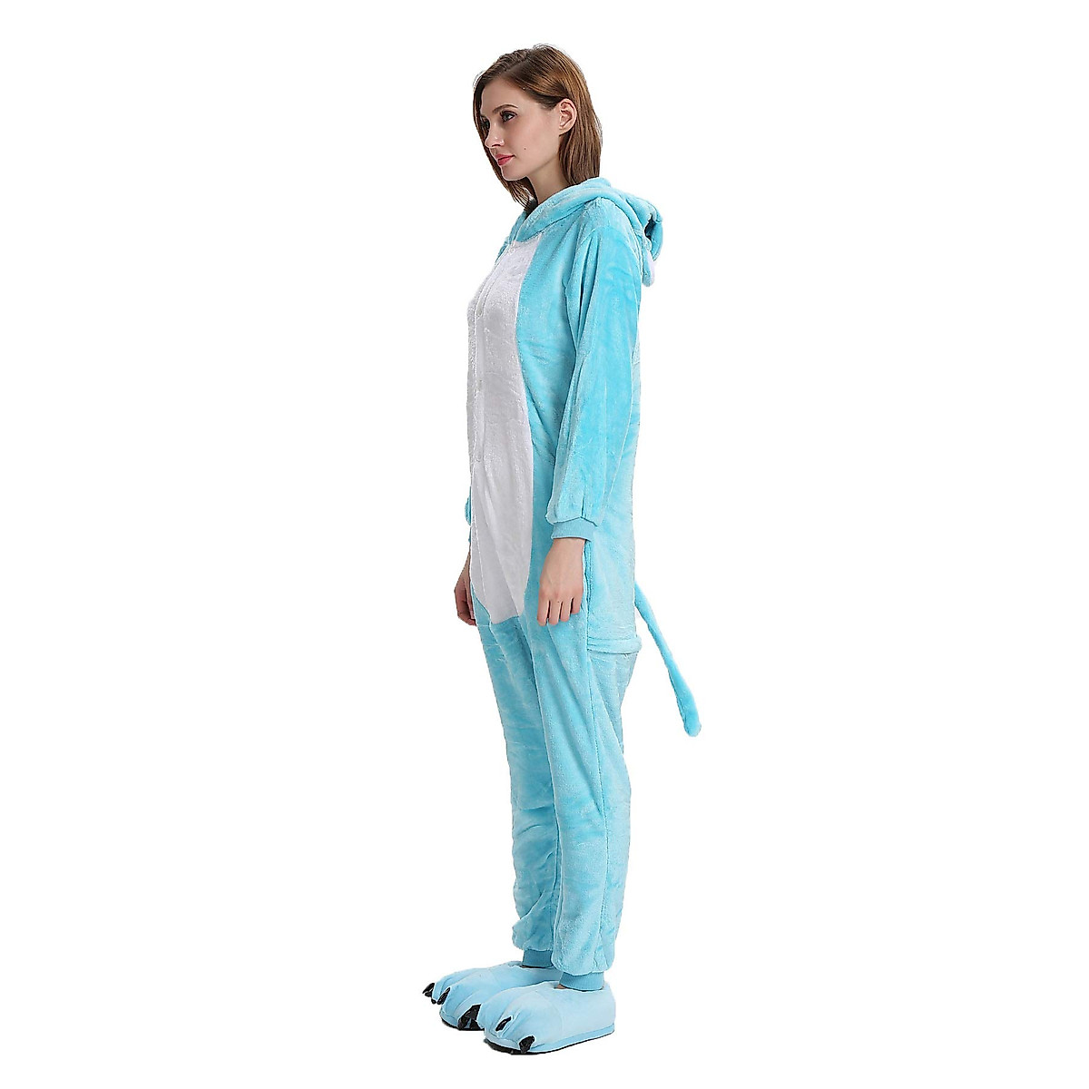 LONGTEN Adult Animal Pajamas Halloween Christmas Cosplay Costume Onesies Homewear Nightclothes Sleepwear Unisex (No Shoes) (XL (Height:178-195cm/69.8-76.8"), Blue Hippo)